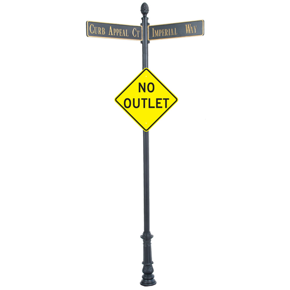 Century Round Post Street Sign with Cast Blades and 30" Diamond Sign