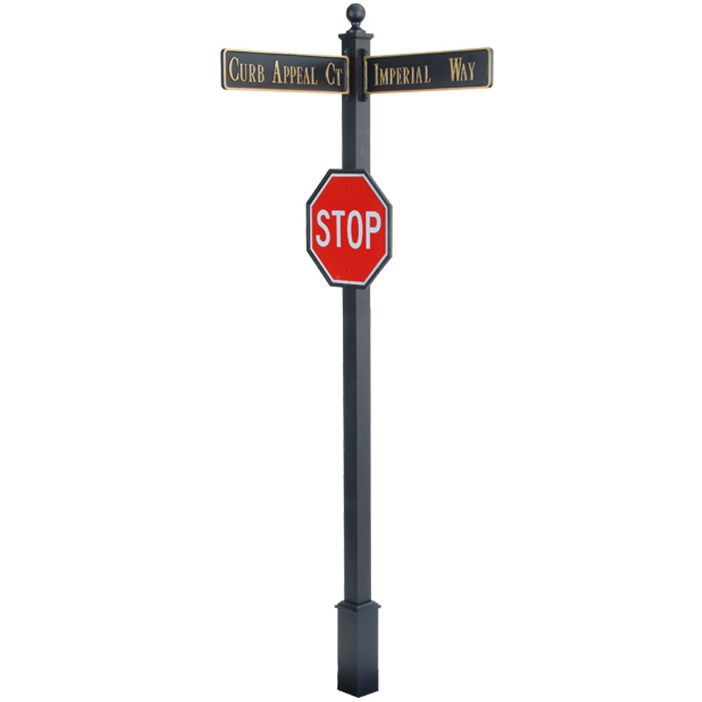 Estate Square Post Street Sign with Cast Blades and 24" Stop Sign